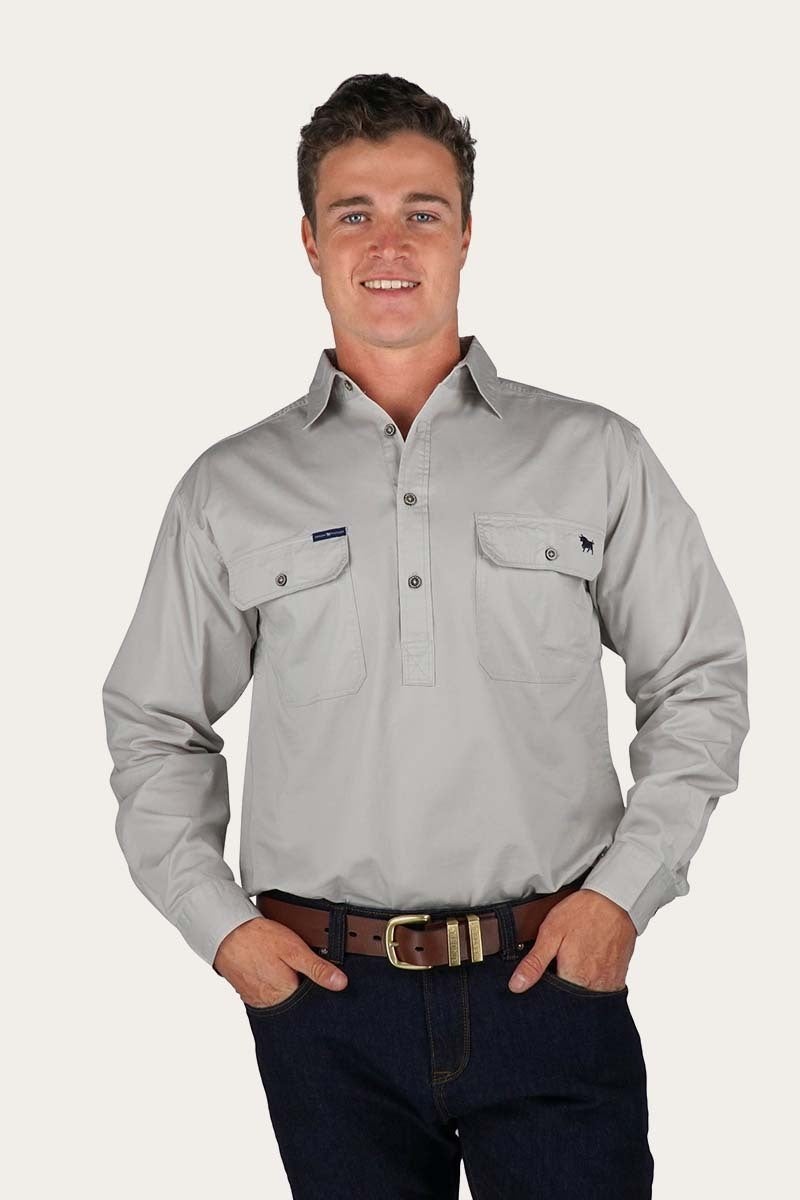 King River Mens Half Button Work Shirt - Beige | Ringers Western ...