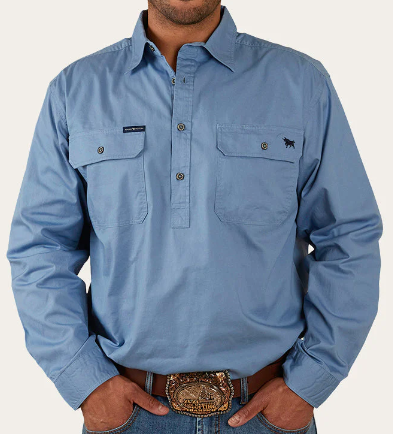King River Mens Half Button Work Shirt - Denim Blue | Ringers Western ...